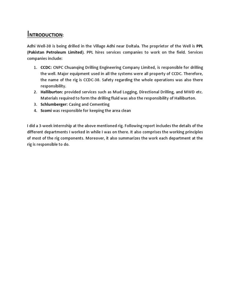 Oil Field Internship Report | PDF | Drilling Rig | Oil Well