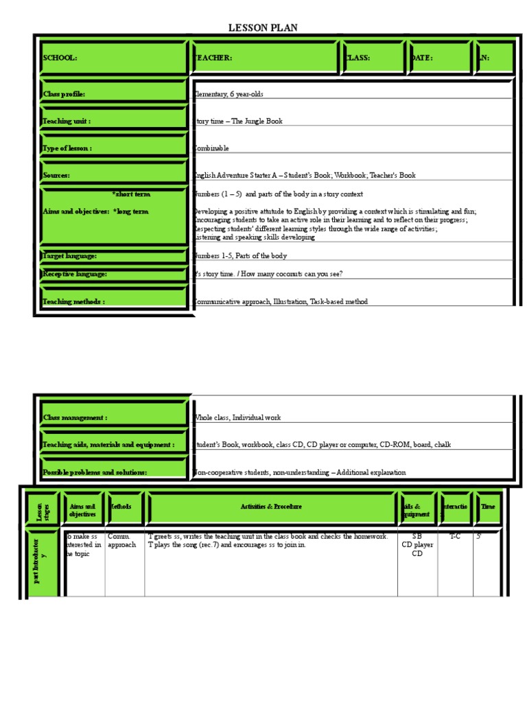 Jungle Book Story Time Lesson Plan | PDF | Teaching Method | Lesson Plan
