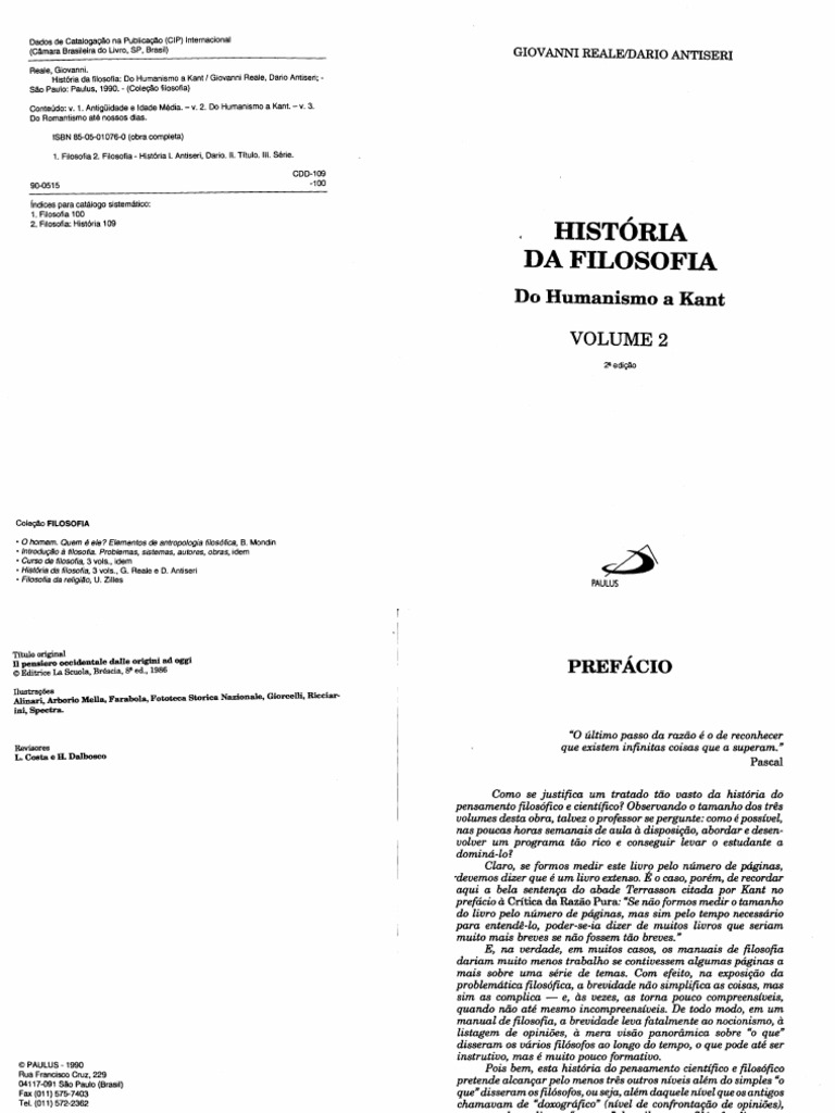 História Da Filosofia, Volume 2 - Do Humanismo A Kant - Giovanni Reale ...