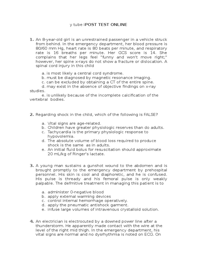 Y Tube Ipost Test Online | PDF | Major Trauma | Thorax