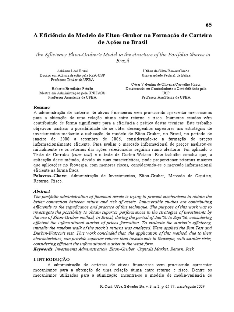A Eficiência Do Modelo de Elton-Gruber Na Formação de Carteira PDF ...