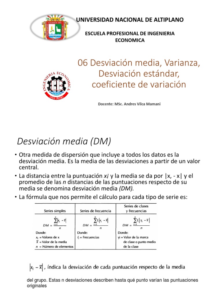 06 Desviaci N Media Varianza Desviaci N Est Ndar | PDF | Dispersión estadística | Diferencia