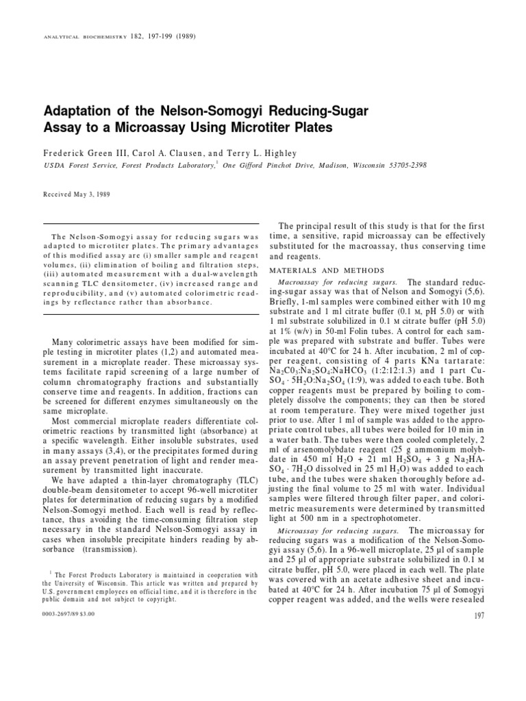Nelson and Somogyi | PDF | Enzyme Assay | Thin Layer Chromatography