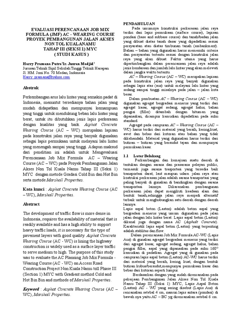 v1292 Evaluasi Perencanaan Job Mix Formula (JMF) Ac - Wearing Course Proyek Pembangunan Jalan ...