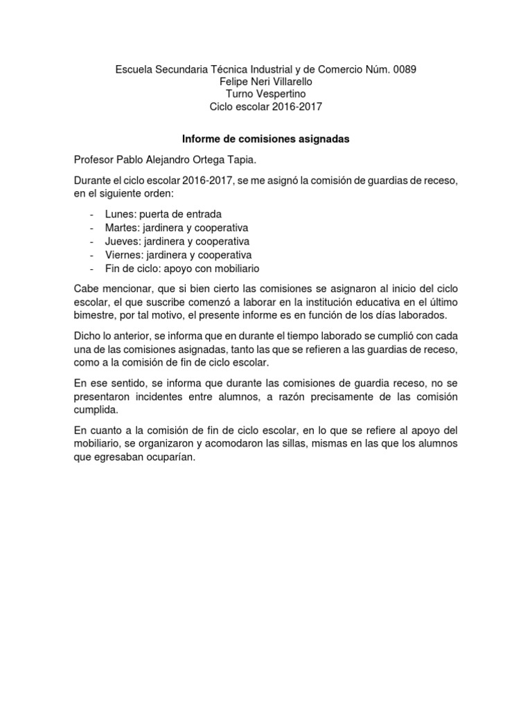 Informe de Comisiones Asignadas | PDF