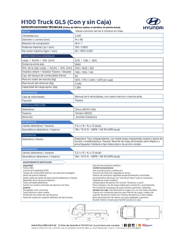 Ficha Tecnica Hyundai H100 | Transmisión (Mecánica) | Vehículo de motor