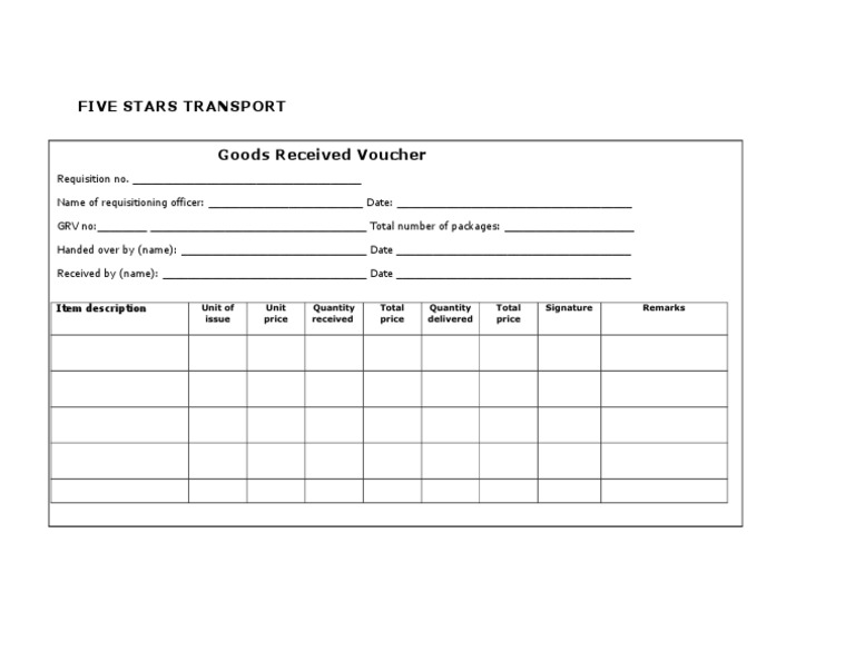 Goods Received Note - Form | PDF