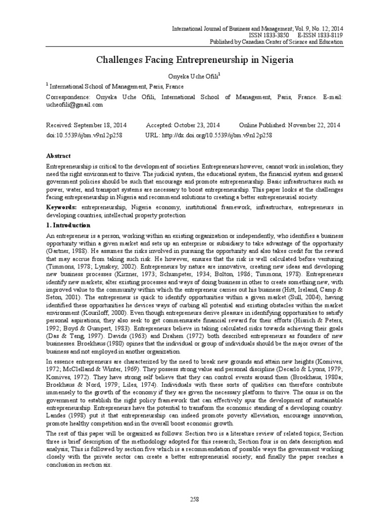 Challenges Facing Entrepreneurship in Nigeria | PDF | Startup Company ...