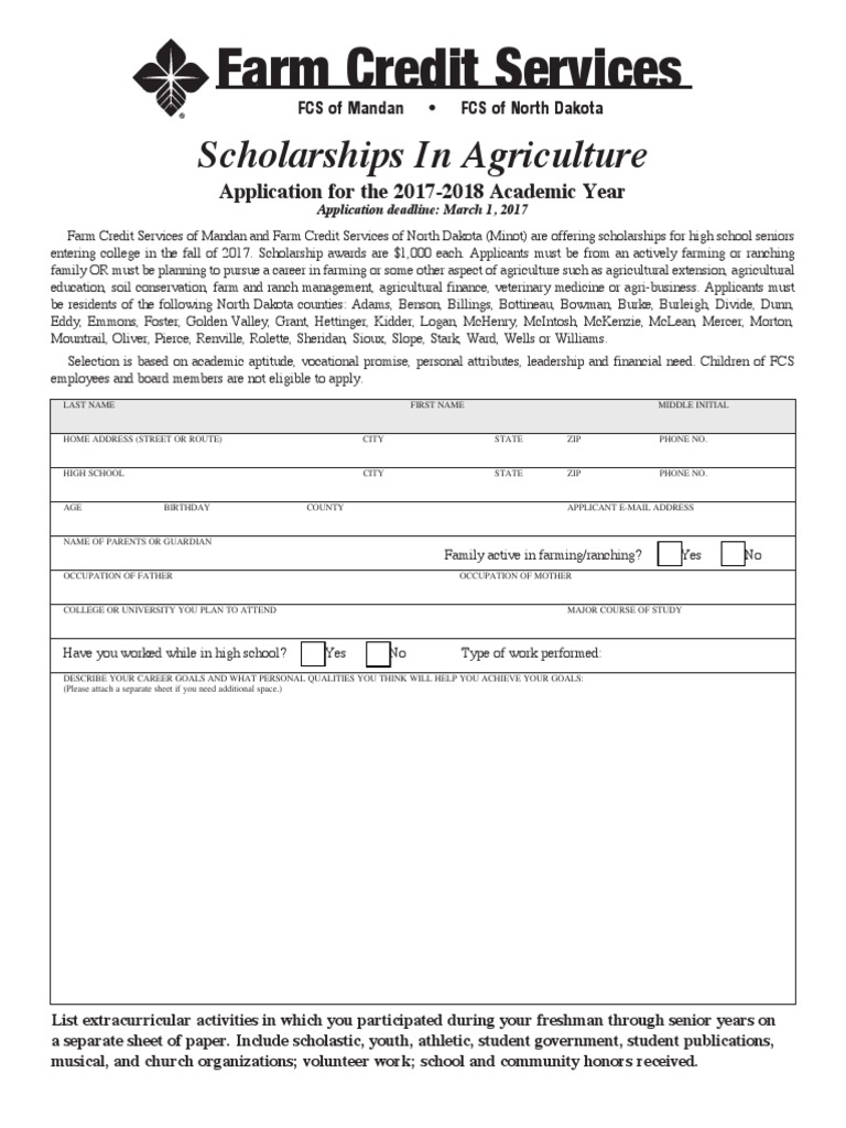 Farm Credit Scholarship-Application-2017-Fillable | PDF | Sat | Academia