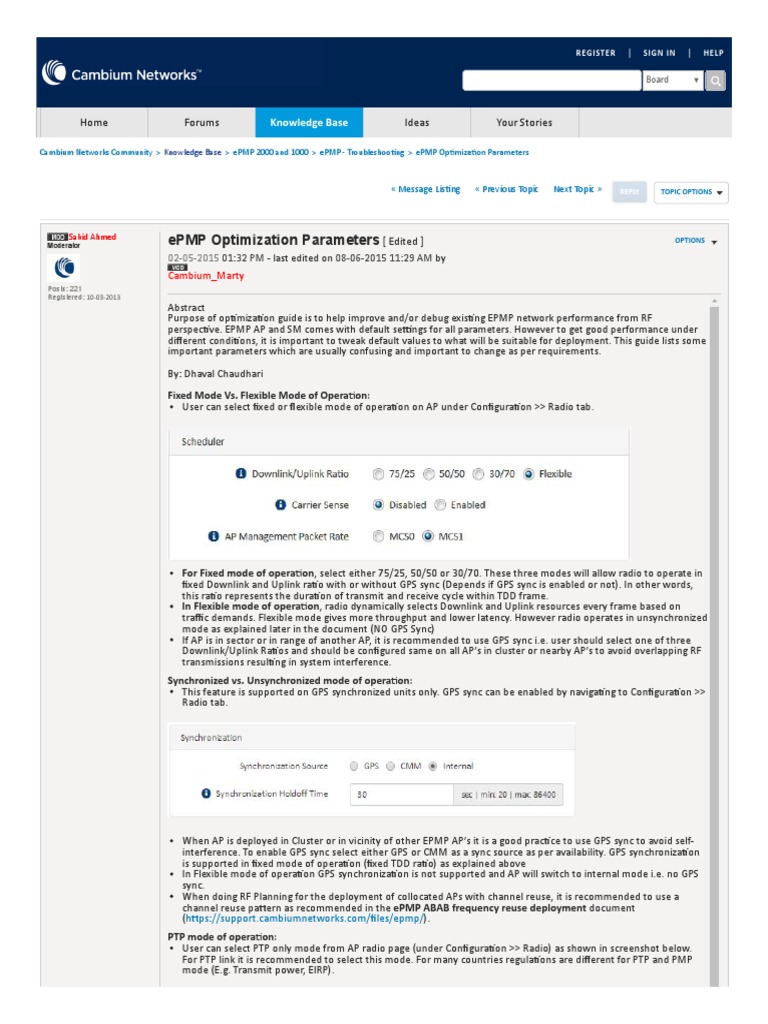 EPMP Optimization Parameters - Cambium Networks Community | PDF | Signal To Noise Ratio | Radio