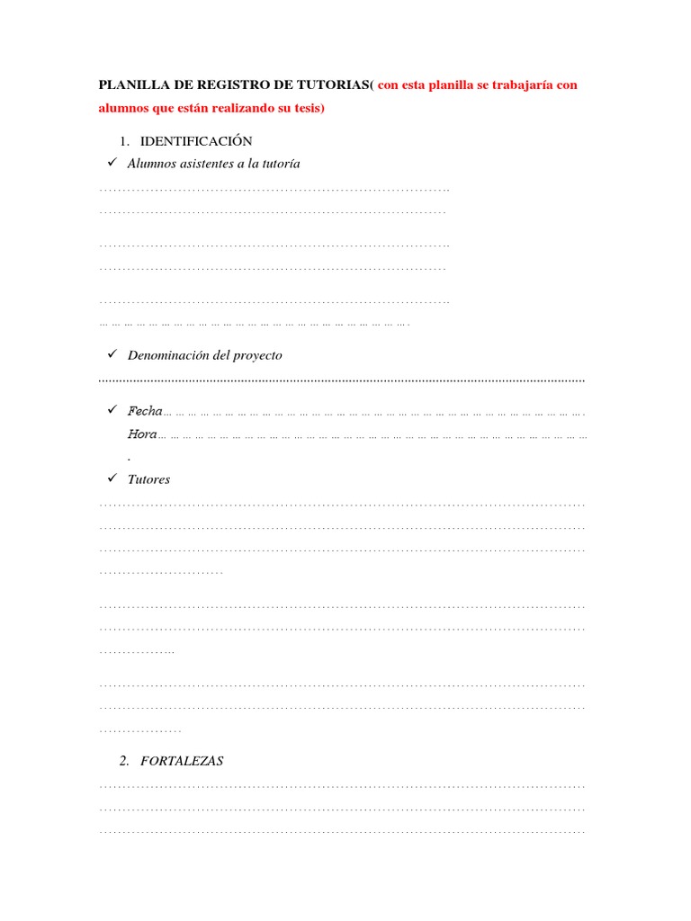 Planilla de Registro de Tutorias | PDF | Aprendizaje | Modificación de ...
