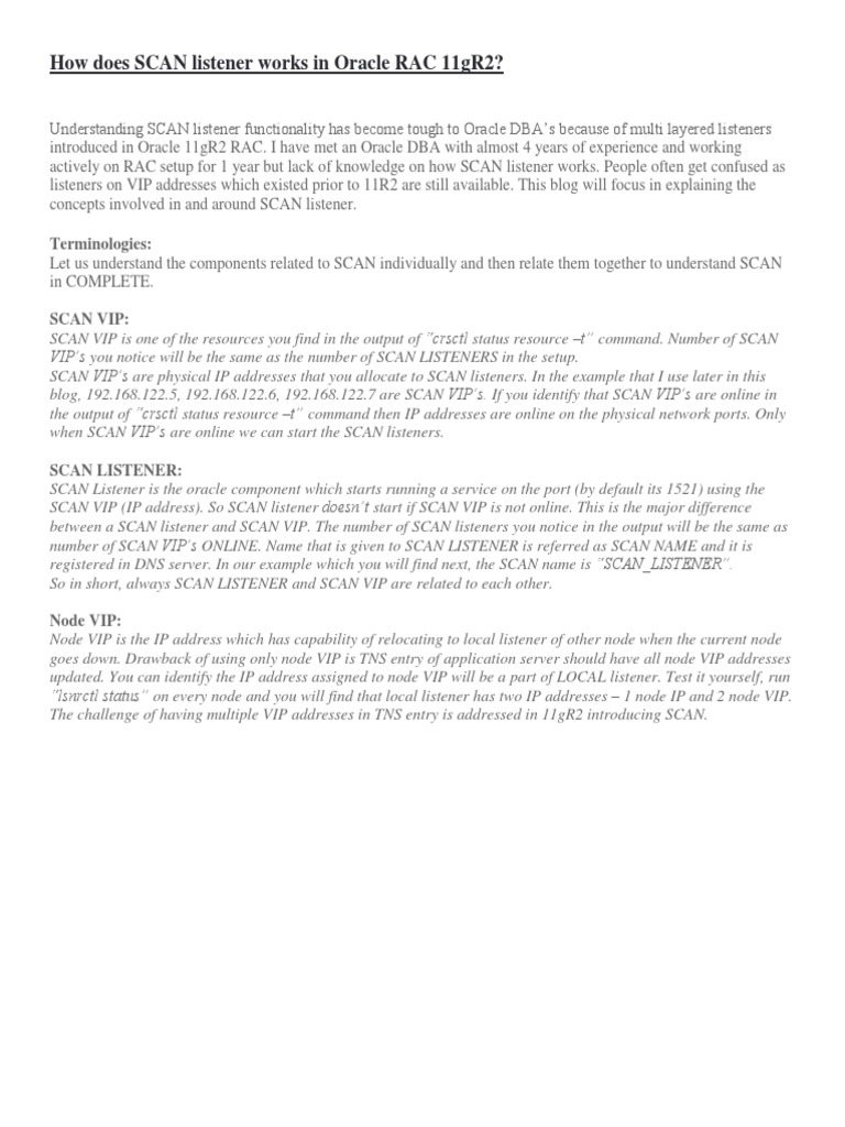 Oracle RAC 11gR2 SCAN Listener Guide | PDF | Domain Name System | Ip ...