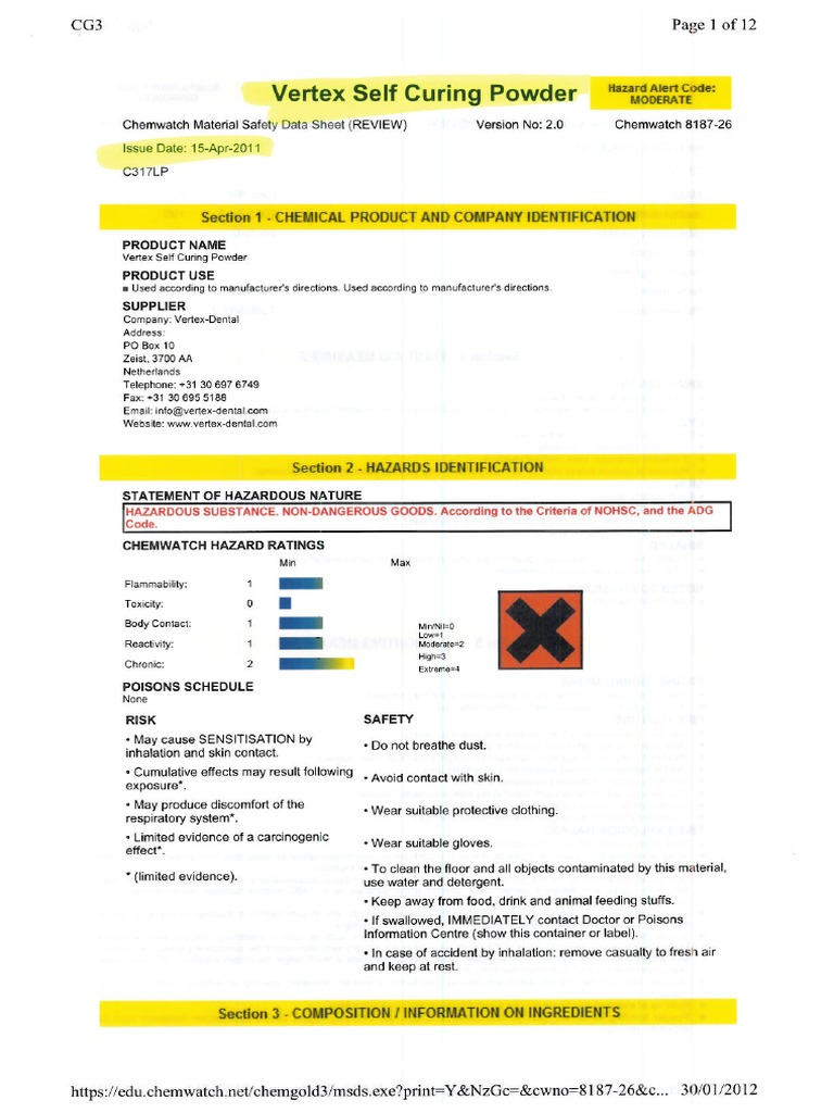 Vertex Self Curing Powder | PDF