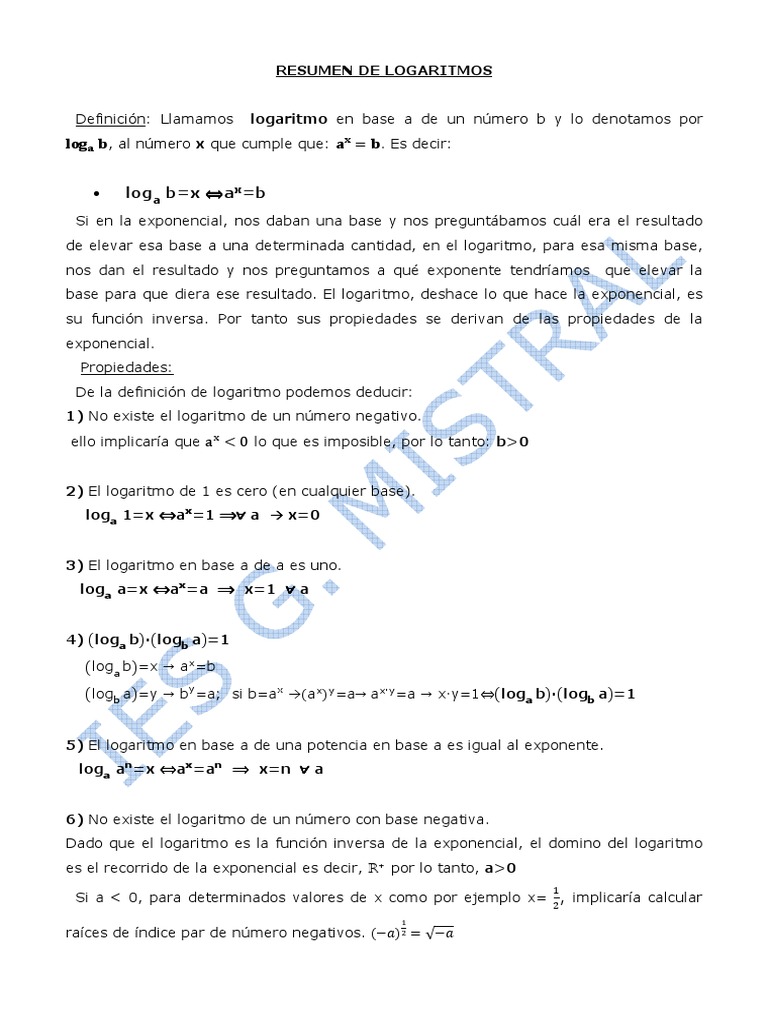 Resumen de Logaritmos 1 | PDF | Logaritmo | Exponenciación