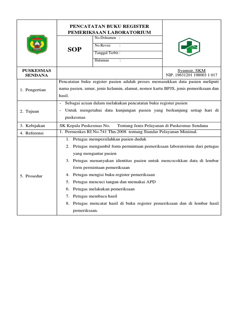 Sop Pencatatan Buku Register Pasien | PDF