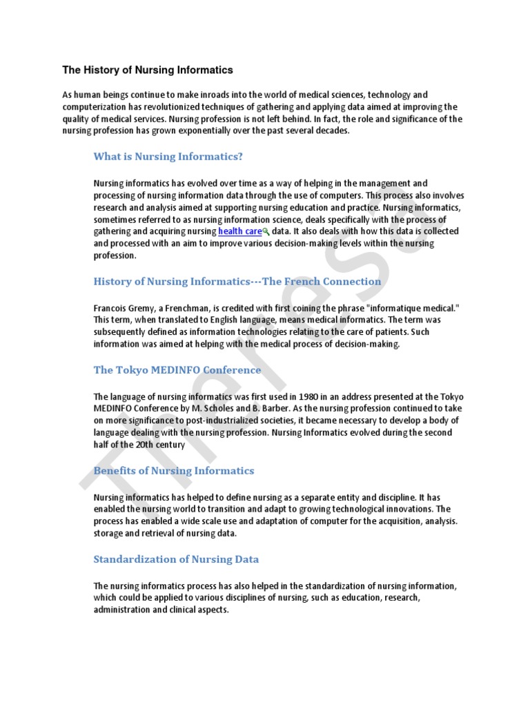 The History of Nursing Informatics | PDF | Health Informatics | Nursing