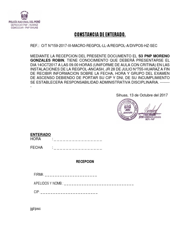 Constancia de Enterado | PDF