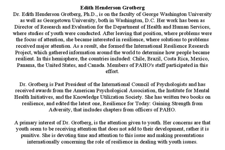 Edith Grotberg | PDF | Psychological Resilience | Attention