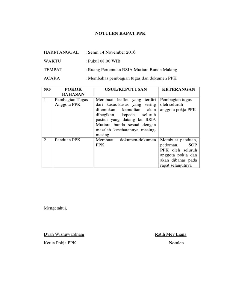 Notulen Rapat PPK | PDF