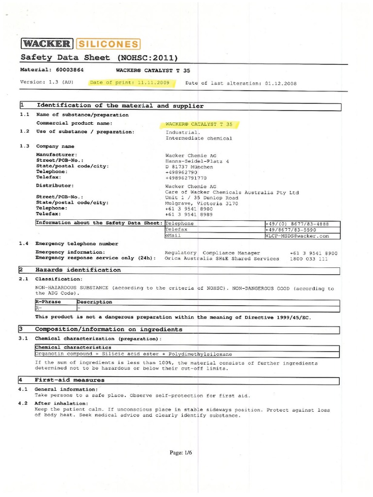 Wacker Catalyst T 35 | PDF