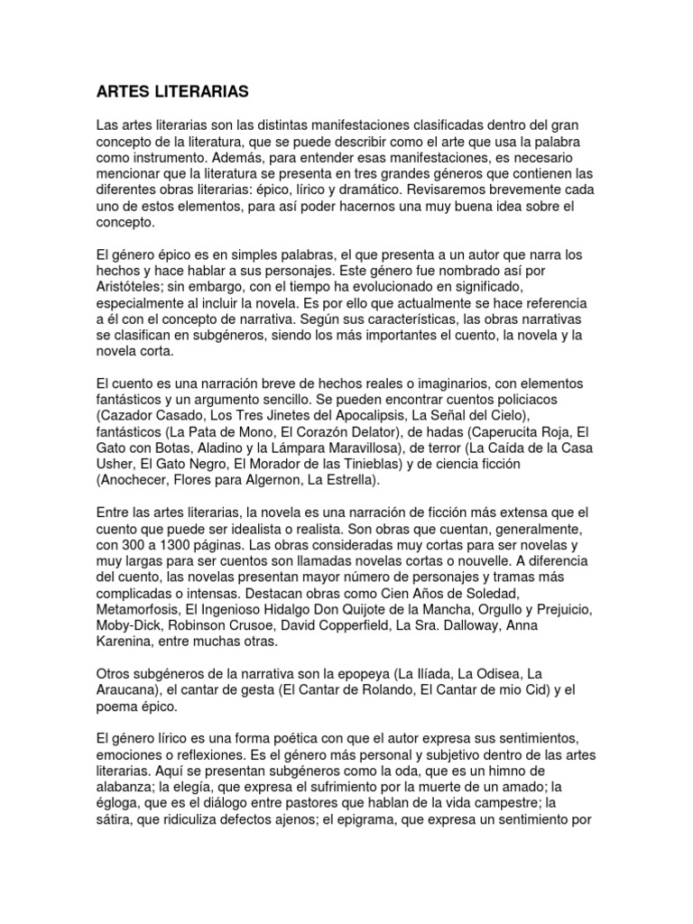 Definición y ejemplos de artes literarias | PDF | Novelas | Poesía