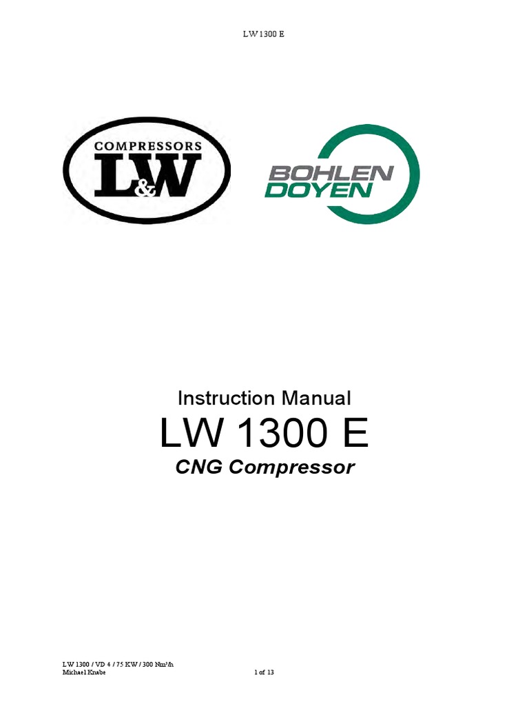 01 Compressor 1300 Manual | PDF | Gas Compressor | Valve