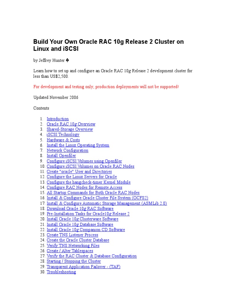 Build Your Own Oracle RAC 10g Release 2 Cluster On Linux and ISCSI | PDF | Oracle Database ...