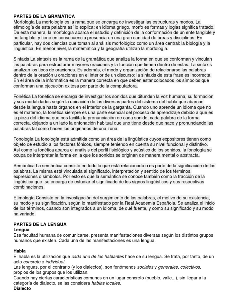 Partes de La Gramática | PDF | Palabra | Verbo