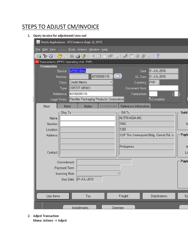 Steps To Adjust Cm/Invoice: 1. Query Invoice For Adjustment/zero-Out | PDF