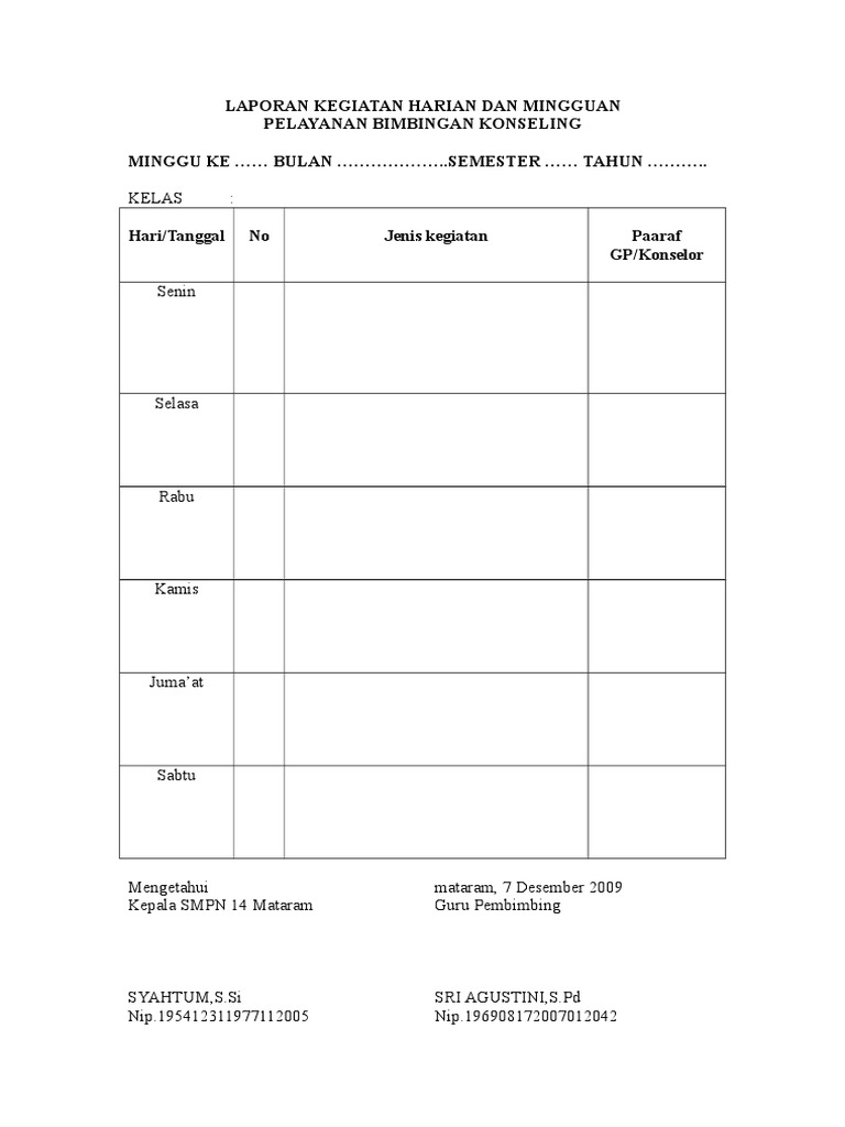 Laporan Kegiatan Harian Dan Mingguan | PDF