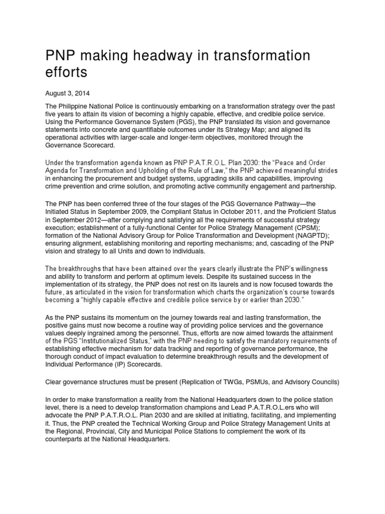 PNP Making Headway in Transformation Efforts | PDF | Strategic ...