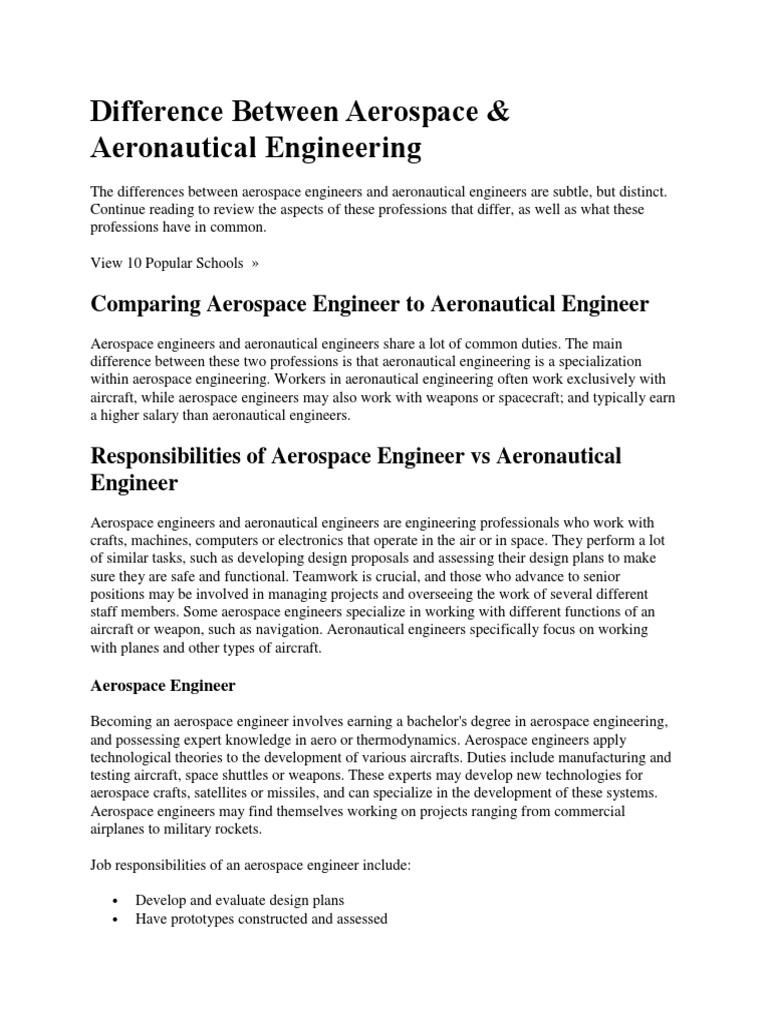Difference Between Aerospace | PDF | Aerospace Engineering | Engineer