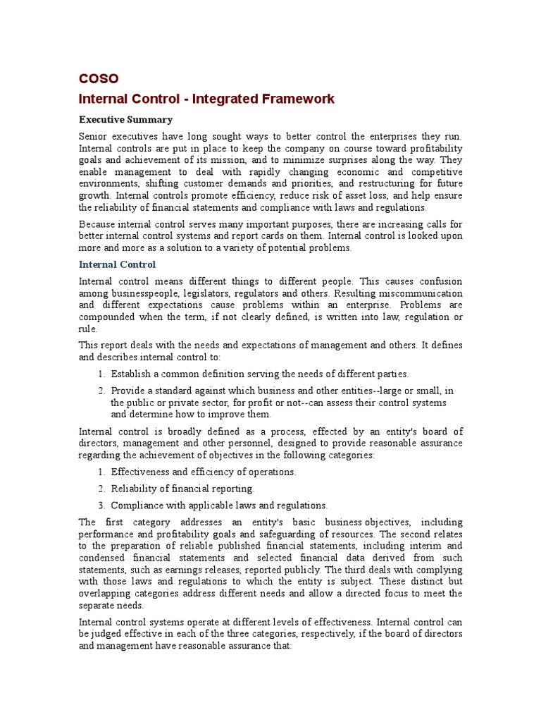 COSO Internal Control Framework Overview | PDF | Internal Control ...