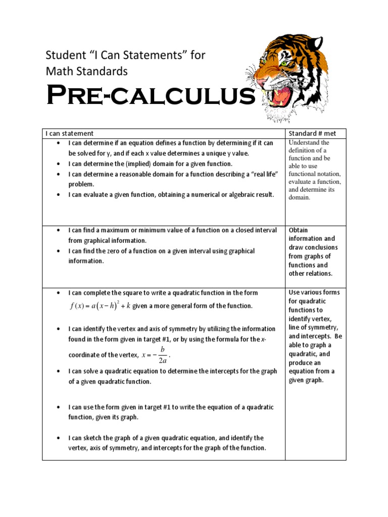 Hs I Can Statements Pre-Calculus | PDF | Trigonometric Functions ...