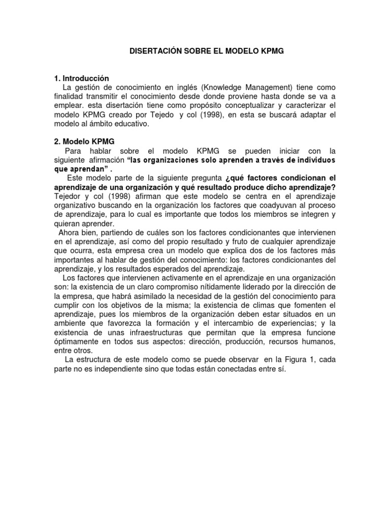 Disertación Sobre El Modelo KPMG | PDF | Conocimiento administrativo ...