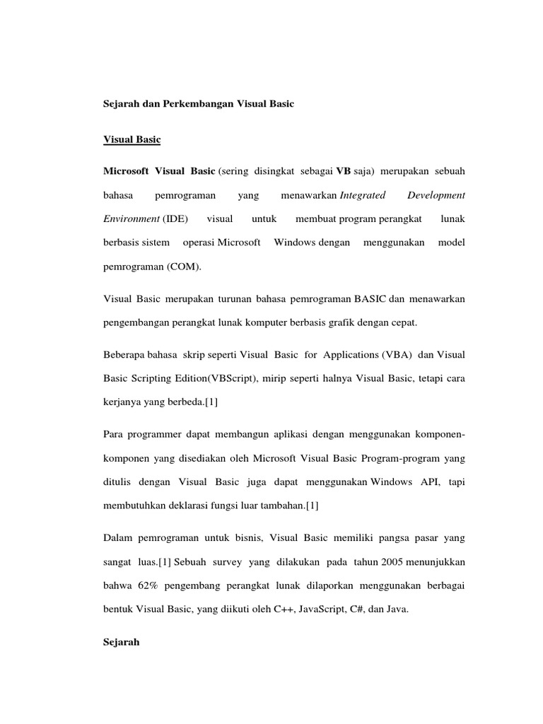 Sejarah dan Perkembangan Visual Basic | PDF | Seni | Komputer