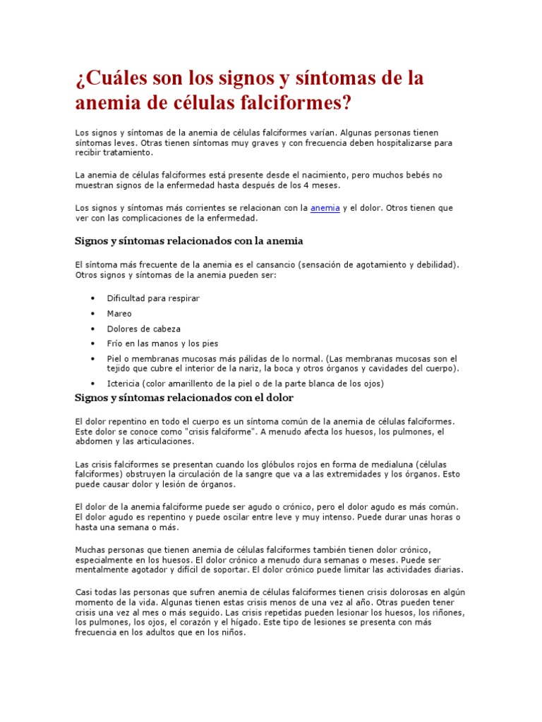 Cuáles Son Los Signos y Síntomas de La Anemia de Células Falciformes ...
