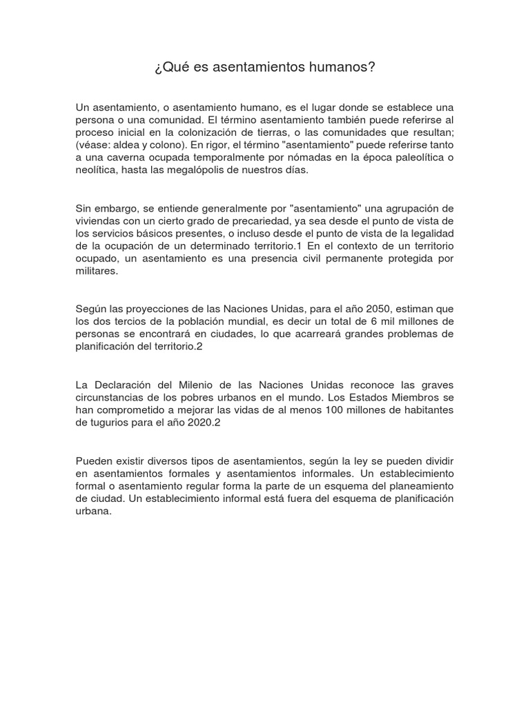 Qué Es Asentamientos Humanos | PDF