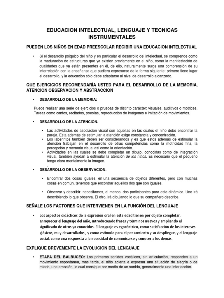Educacion Intelectual | PDF | Jardín de infancia | Lectura (proceso)