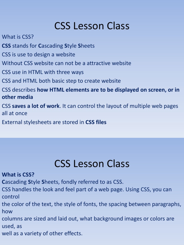 Css Lesson Class Css Stands For Cascading Style Sheets Pdf Cascading Style Sheets Hypertext