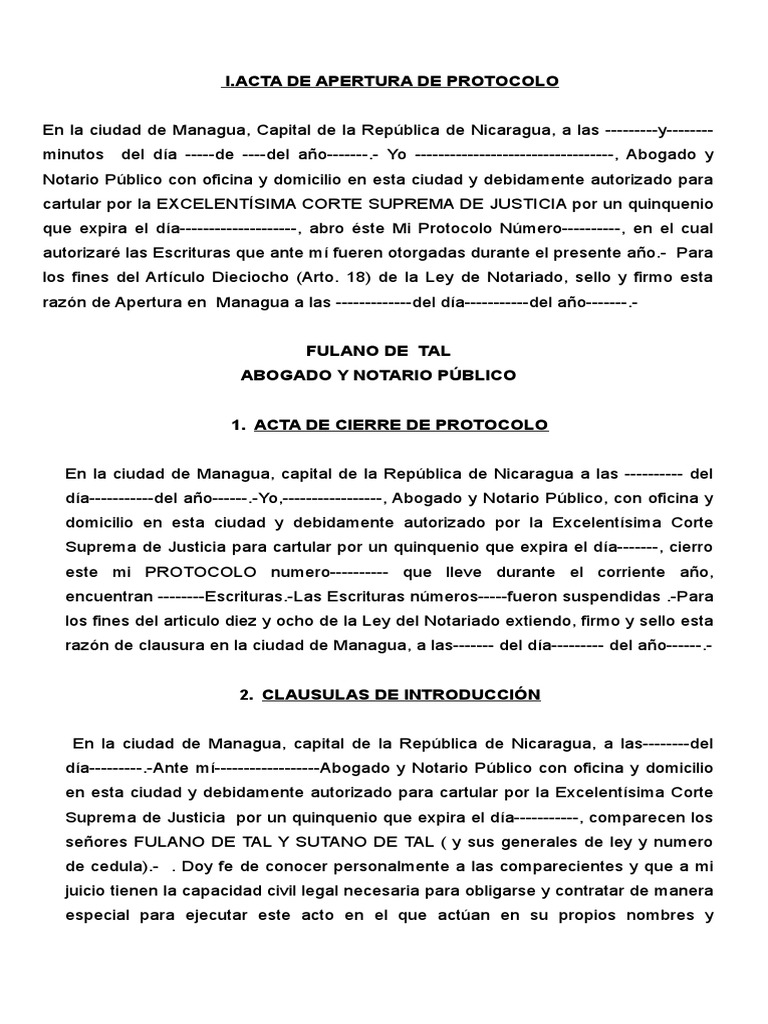Acta de apertura y cierre de protocolo notarial | PDF | Pagos ...