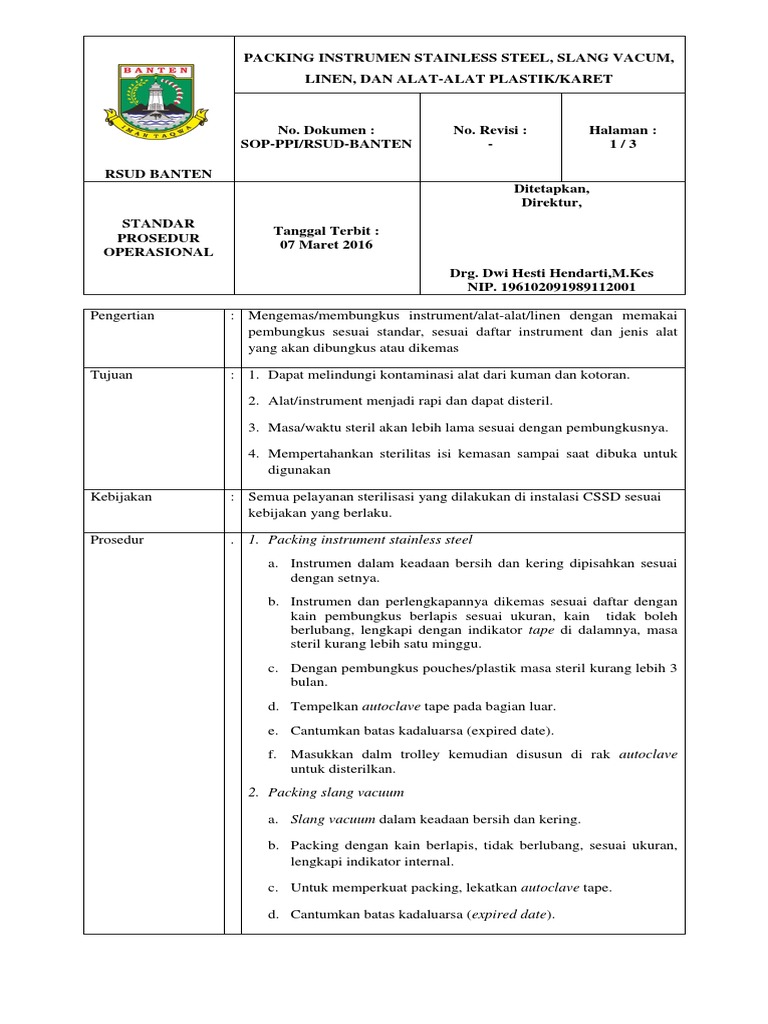 Sop Packing Instrumen | PDF