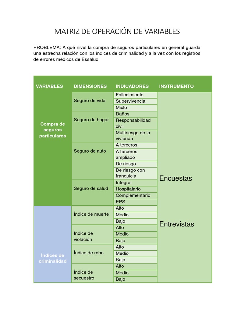Matriz de Operación de Variables | PDF | Medicina | Medicina CLINICA