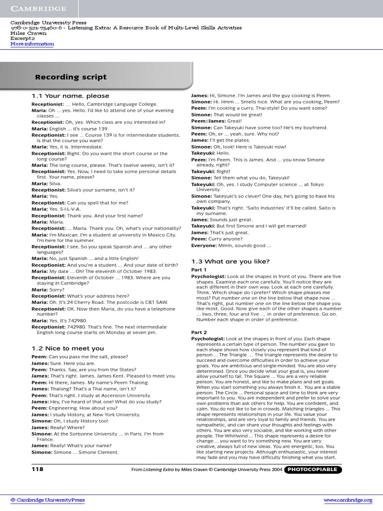 Listening Extra Book Additional Sample Pages PDF | PDF | Leisure