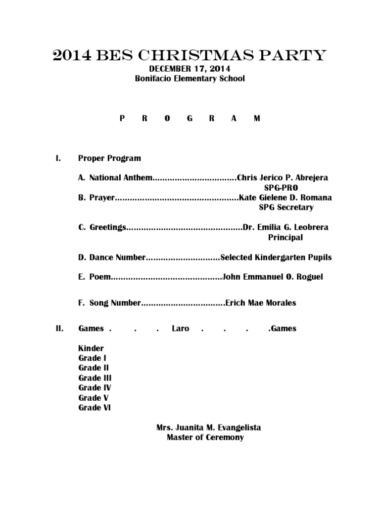 BES 2014 Christmas Party Program | PDF | Art