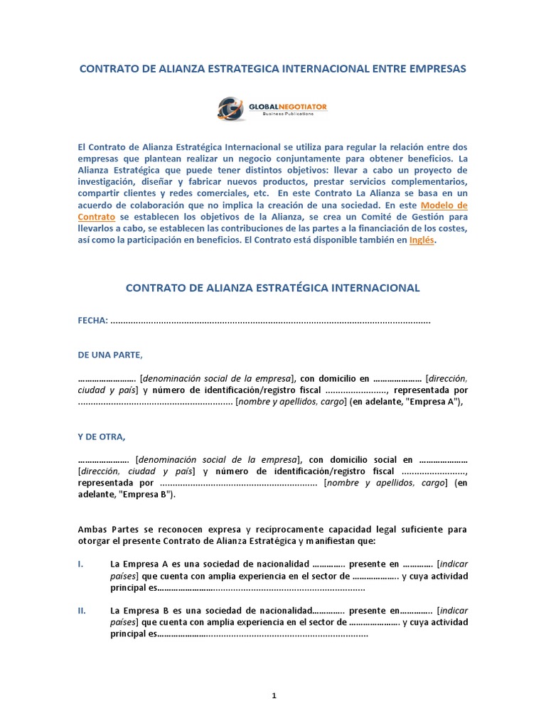 Contrato de Alianza Estrategica Internacional Entre Empresas