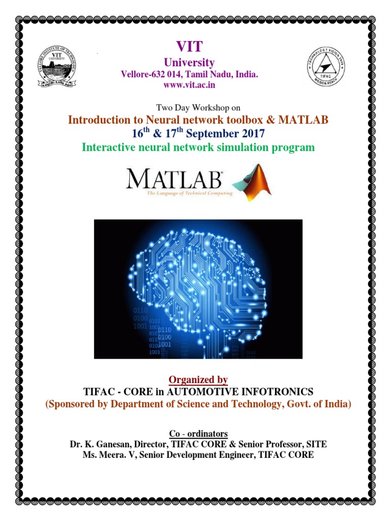 Two Day Workshop On Introduction To Neural Network Toolbox And Matlab 17