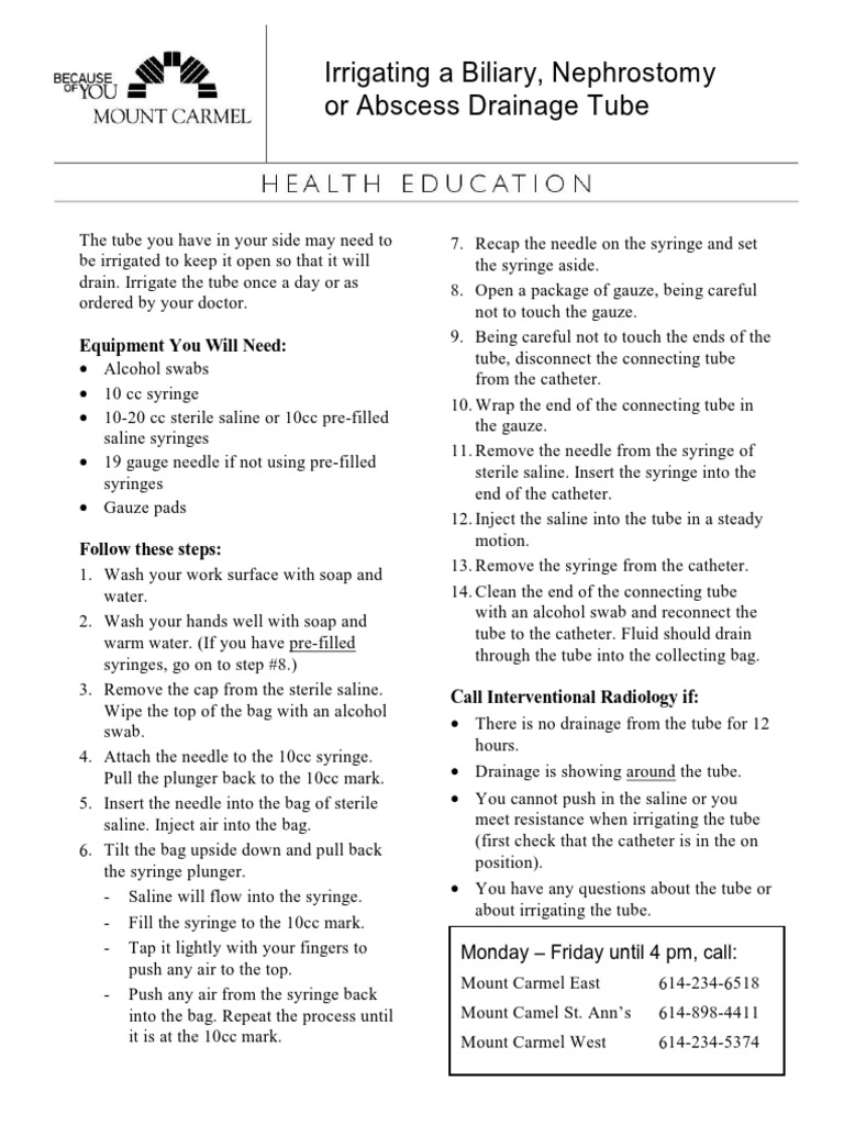 Biliary, Nephrostomy, or Abscess Drainage Tube, Irrigating | PDF ...