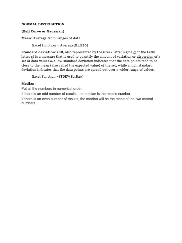Excel - Normasl Distribution Note | PDF