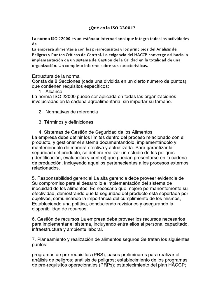 ISO 22001 Sistema Gestión Seguridad Alimentos | PDF | Análisis de ...